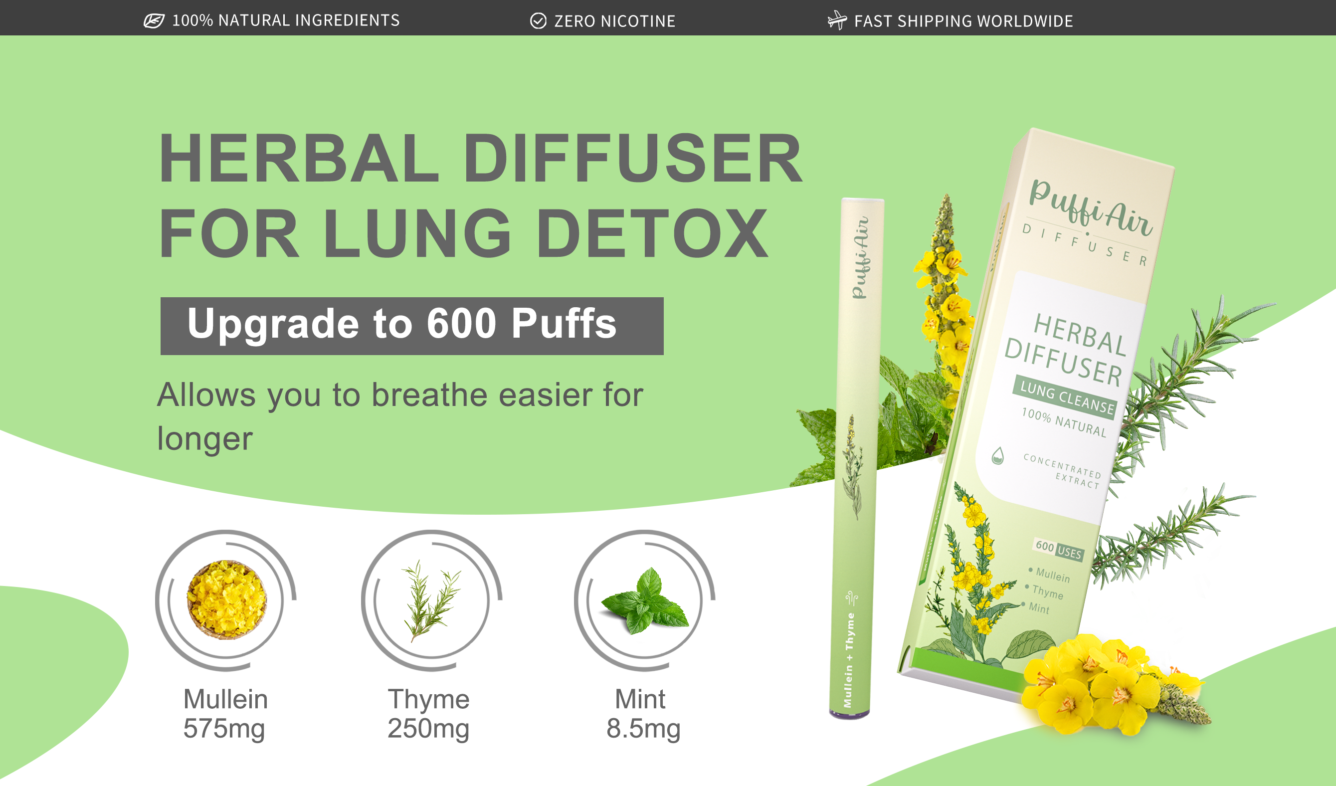 PUFFIAIR | Natural Lung Cleanse-Mullein Leaf Aromatherapy Support